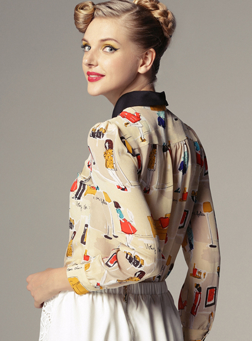 Retro Print Shirt Yellow #ecs010427 on Luulla